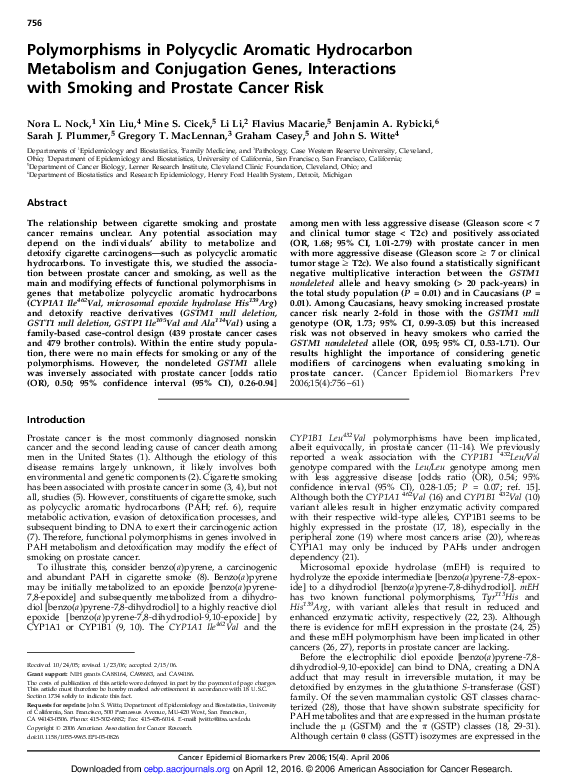 (PDF) Polymorphisms in Polycyclic Aromatic Hydrocarbon Metabolism and Conjugation Genes ...