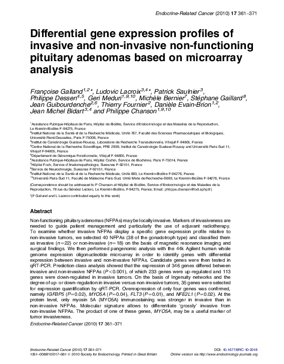 (PDF) Differential gene expression profiles of invasive and non-invasive non-functioning ...