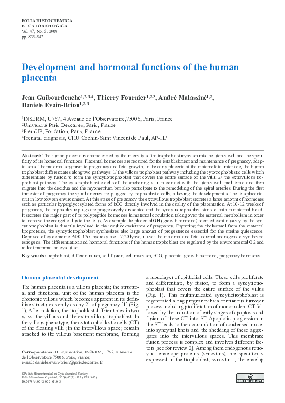 (PDF) Development and hormonal functions of the human placenta