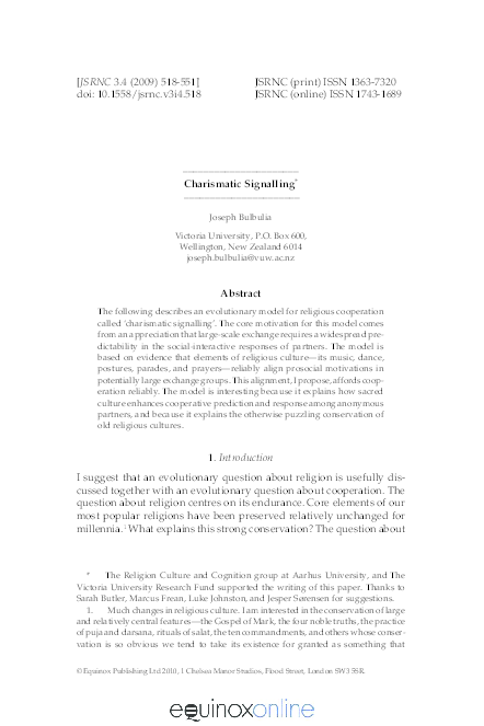 (PDF) Charismatic Signalling | Prof. Joseph Bulbulia - Academia.edu