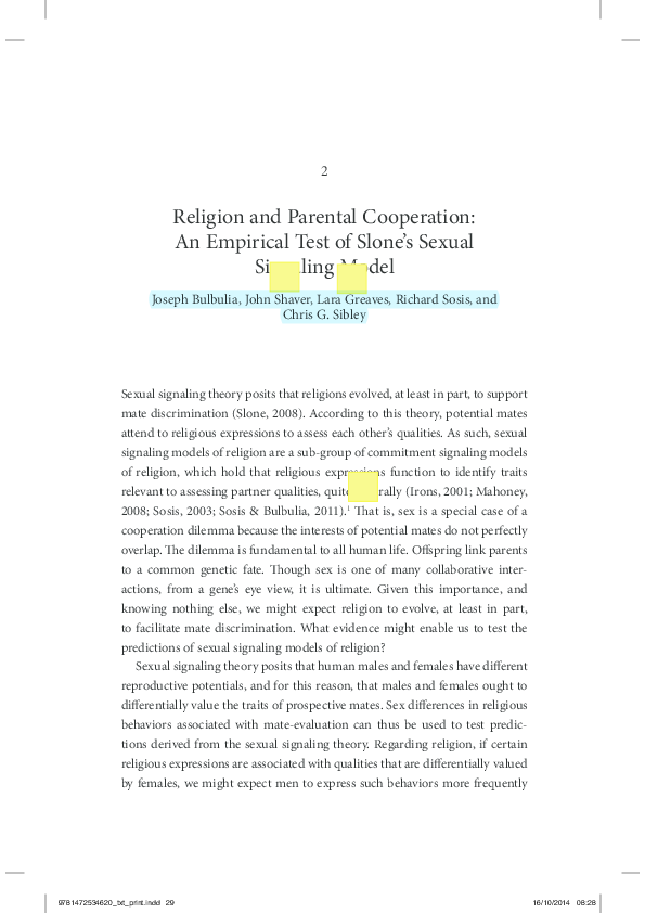 (PDF) Religion and parental cooperation: an empirical test of Slone’s ...