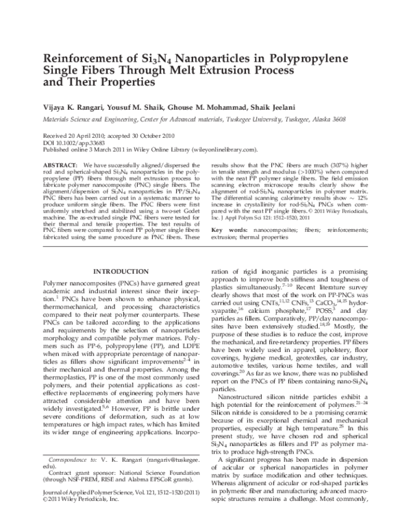 (PDF) Reinforcement of Si3N4 nanoparticles in polypropylene single ...