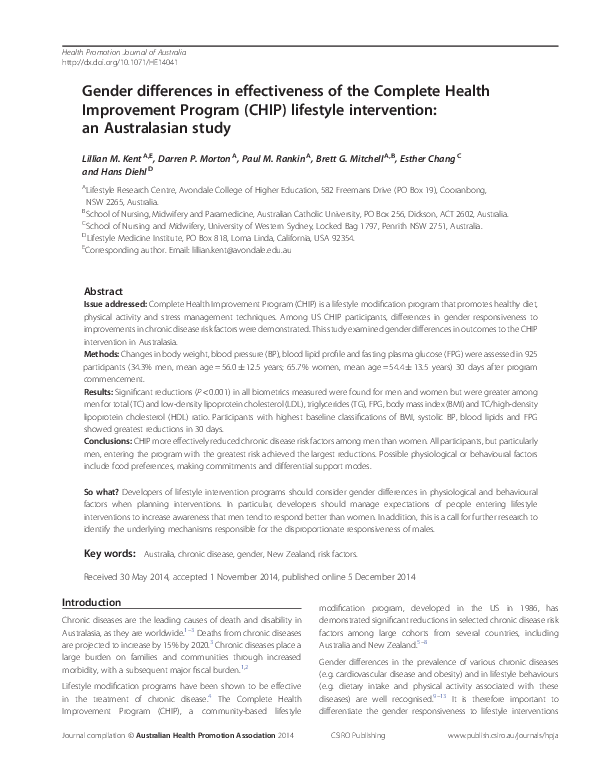 (PDF) Gender differences in effectiveness of the Complete Health ...