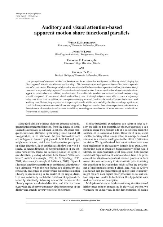 (PDF) Auditory and visual attention-based apparent motion share functional parallels