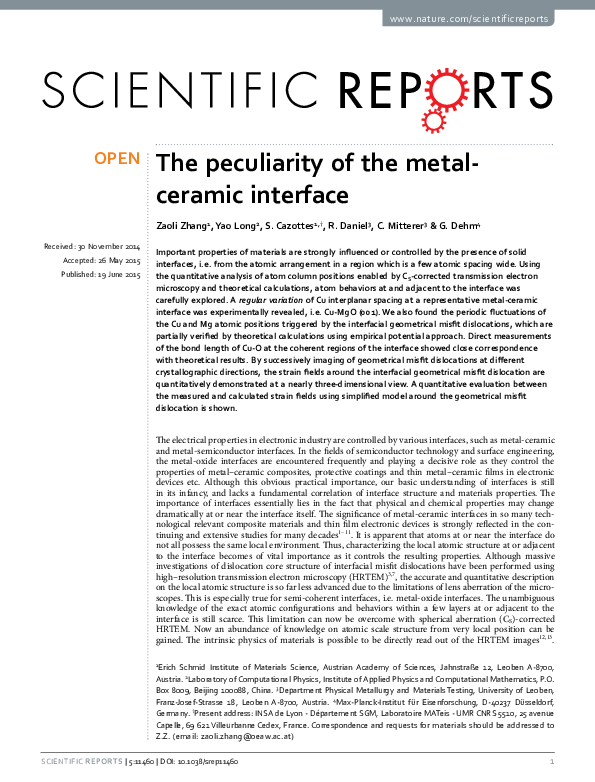 (PDF) The peculiarity of the metal-ceramic interface