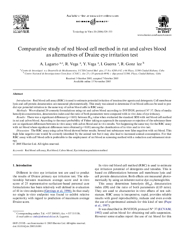 (PDF) Comparative study of red blood cell method in rat and calves ...