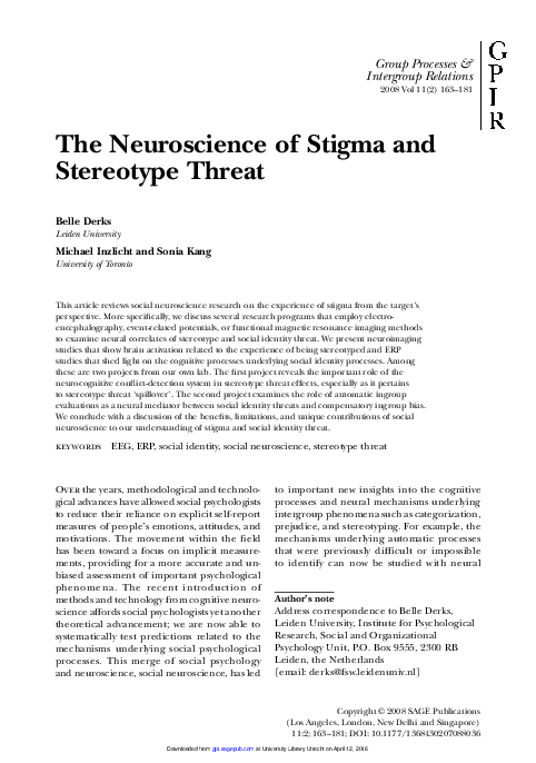(PDF) The neuroscience of stigma and stereotype threat