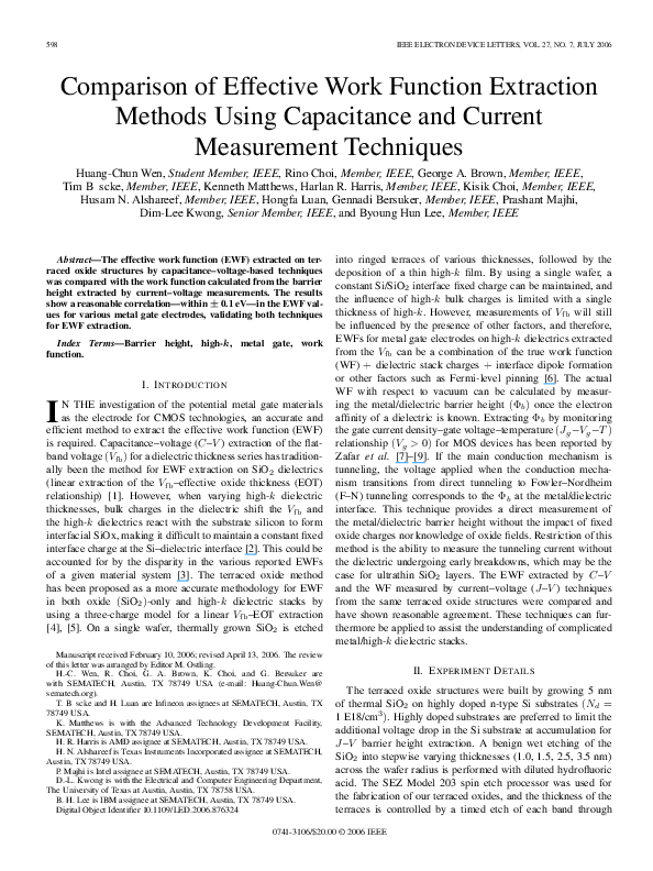 Pdf Comparison Of Effective Work Function Extraction Methods Using Capacitance And Current