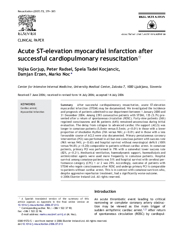 (PDF) Acute ST-elevation myocardial infarction after successful ...