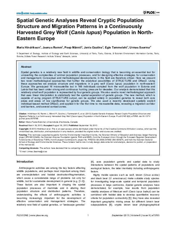 (PDF) Spatial Genetic Analyses Reveal Cryptic Population Structure and Migration Patterns in a ...