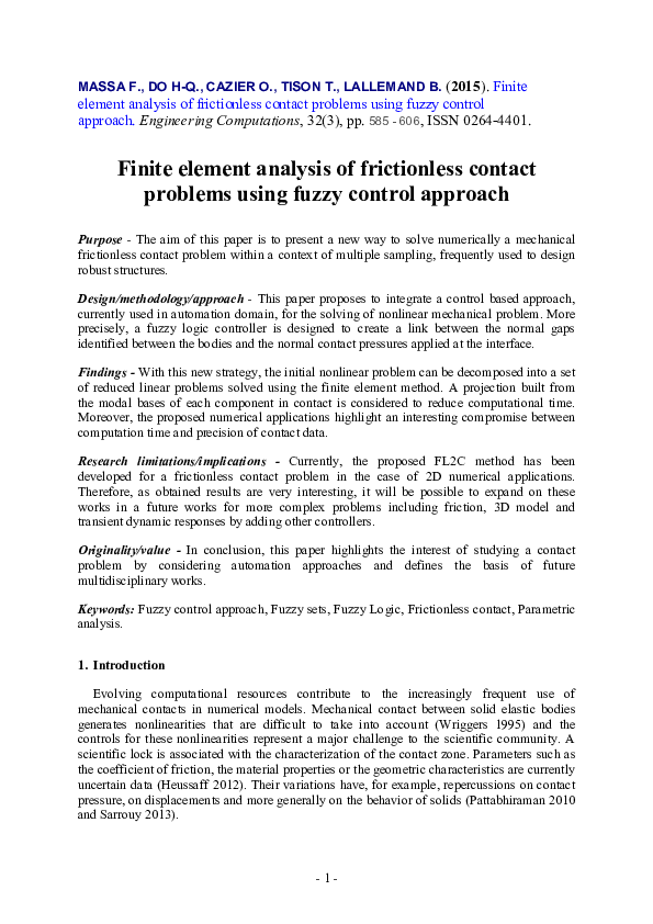 (PDF) Finite element analysis of frictionless contact problems using fuzzy control approach
