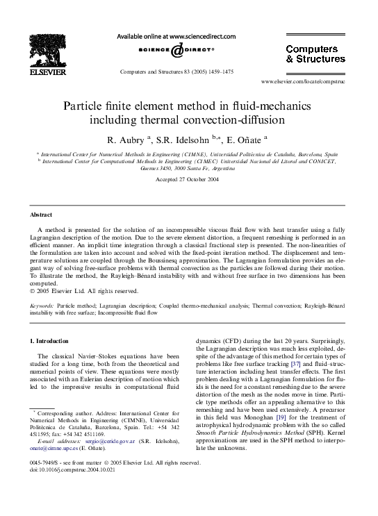 (PDF) Particle finite element method in fluid-mechanics including ...