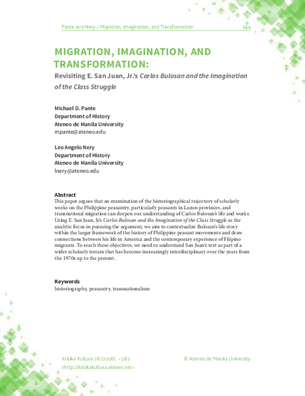 (PDF) Migration, Imagination, and Transformation: Revisiting E. San ...