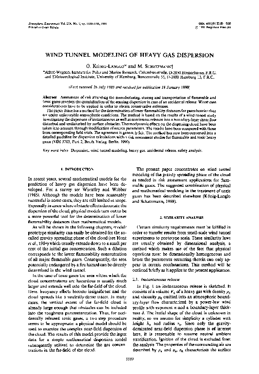 (PDF) Wind tunnel modeling of heavy gas dispersion