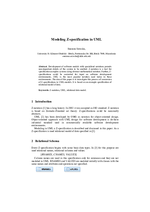(PDF) Modeling Z-specification in UML