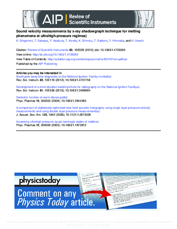 (PDF) Sound velocity measurements by x-ray shadowgraph technique for ...