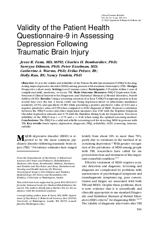 (PDF) Validity of the Patient Health Questionnaire-9 in Assessing ...