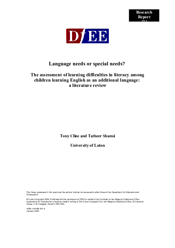 (PDF) Language needs or special needs? The assessment of learning ...