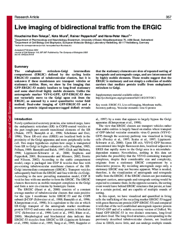(PDF) Live imaging of bidirectional traffic from the ERGIC