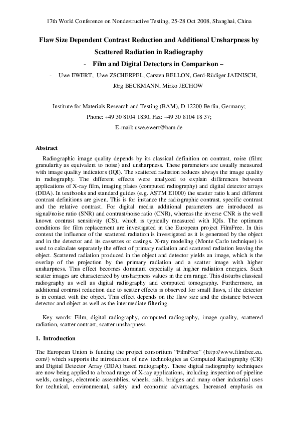 (PDF) Flaw Size Dependent Contrast Reduction and Additional Unsharpness ...