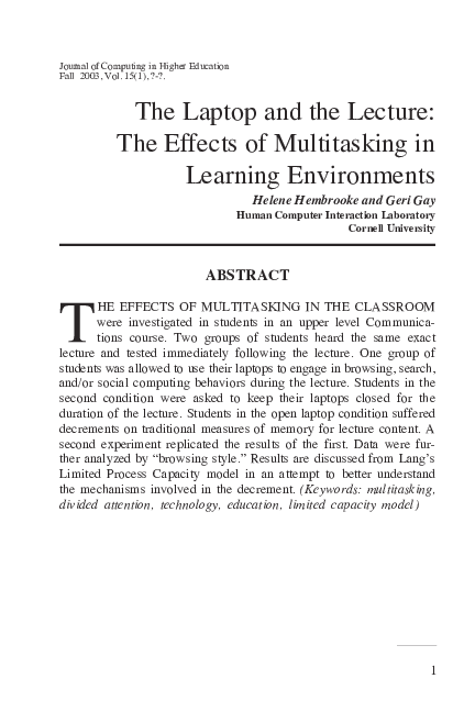(PDF) The Laptop and the Lecture: The Effects of Multitasking in ...