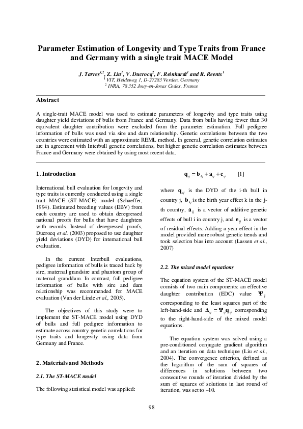 (PDF) Parameter estimation of longevity and type traits from France and Germany with a single ...