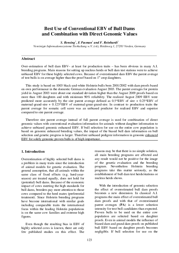 (PDF) Best Use of Conventional EBV of Bull Dams and Combination with ...