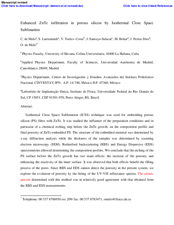 (PDF) Enhanced ZnTe infiltration in porous silicon by Isothermal Close ...