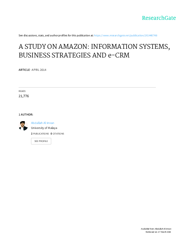 (PDF) A STUDY ON AMAZON: INFORMATION SYSTEMS, BUSINESS STRATEGIES AND e ...