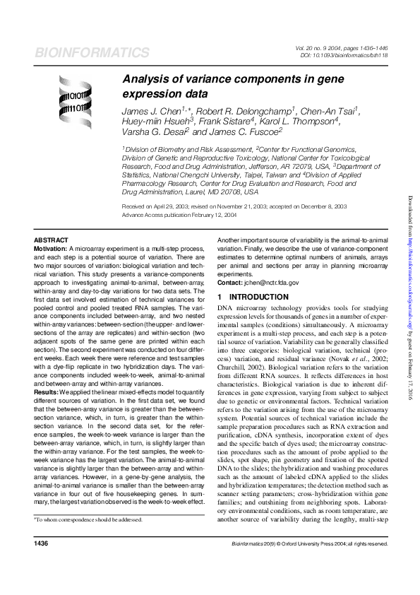 (PDF) Analysis of variance components in gene expression data