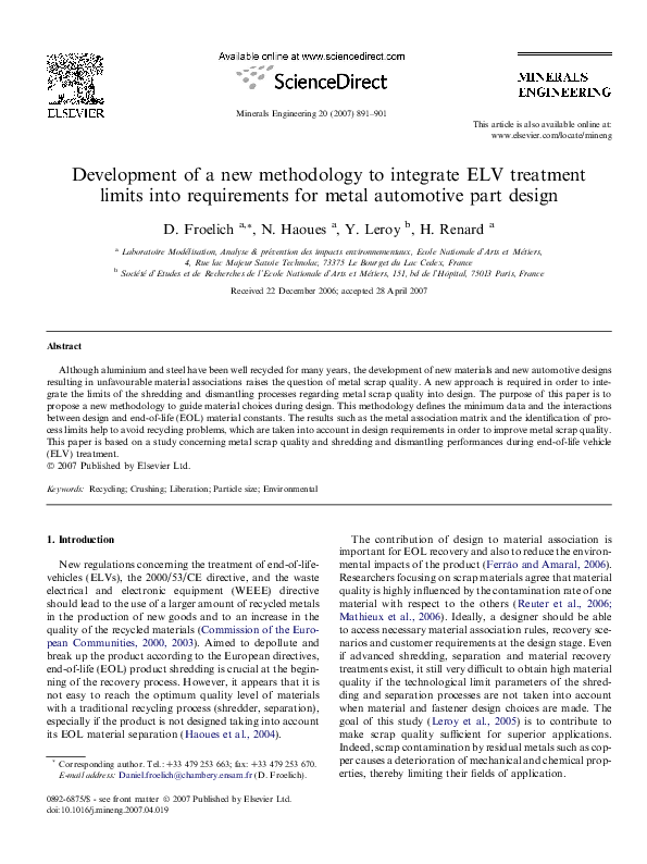 (PDF) Development of a new methodology to integrate ELV treatment ...