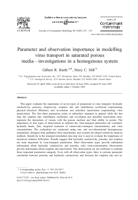 (PDF) Parameter and observation importance in modelling virus transport ...