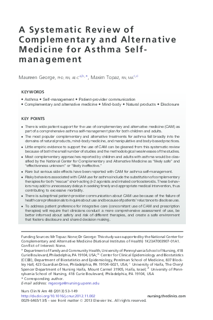 (PDF) A Systematic Review of Complementary and Alternative Medicine for Asthma Self-management