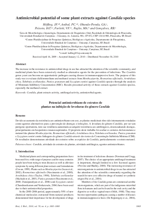 (PDF) Antimicrobial potential of some plant extracts against Candida species