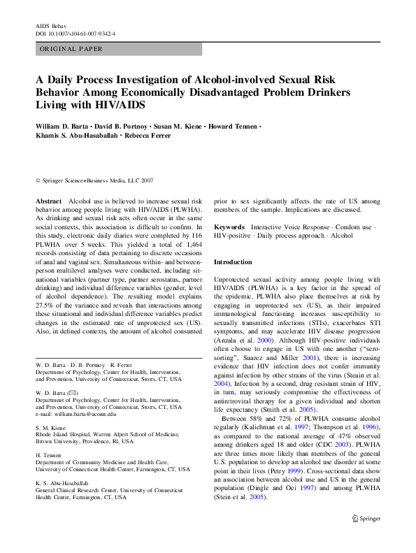 (PDF) A Daily Process Investigation of Alcohol-involved Sexual Risk ...