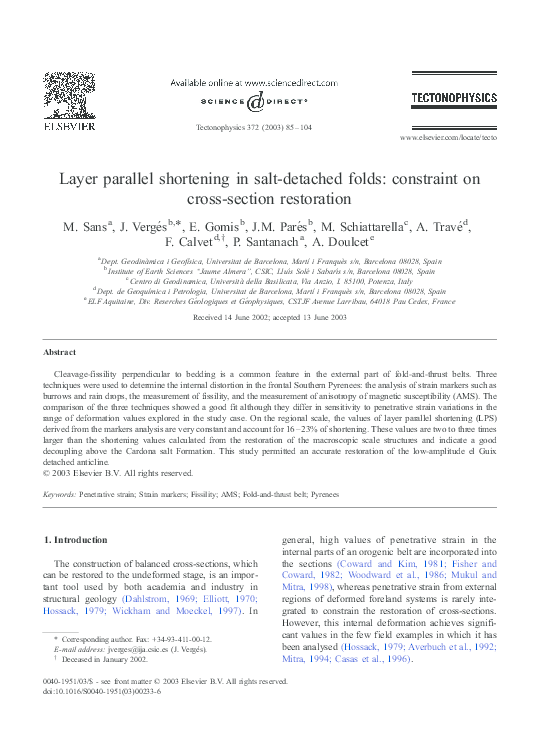 (PDF) Layer parallel shortening in salt-detached folds: constraint on cross-section restoration