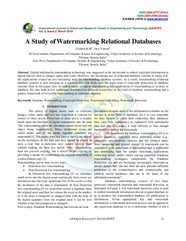 (PDF) A Study of Watermarking Relational Databases