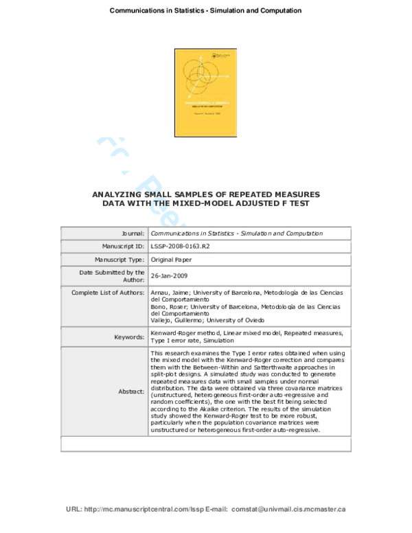 (PDF) Analyzing Small Samples of Repeated Measures Data with the Mixed ...