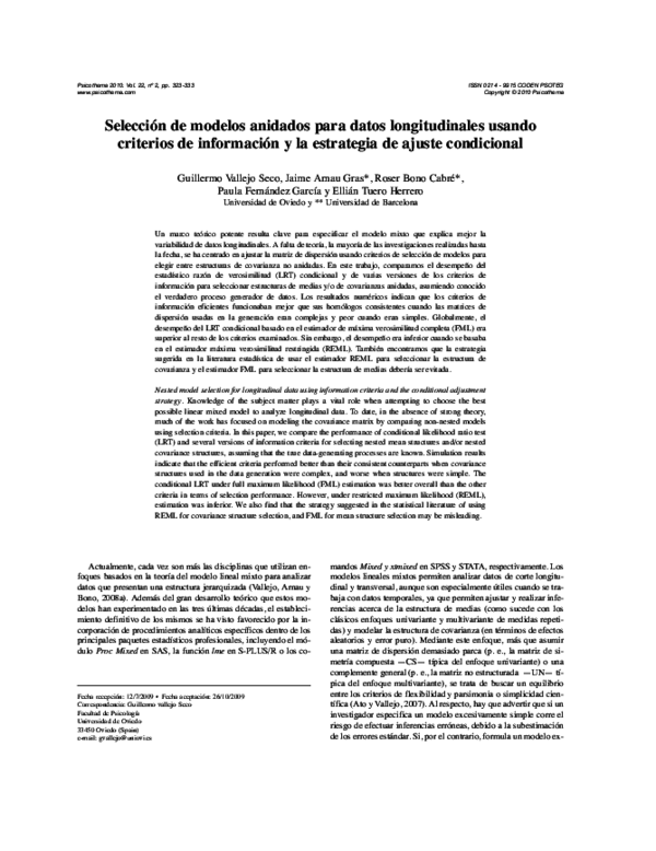 Pdf Nested Model Selection For Longitudinal Data Using Information