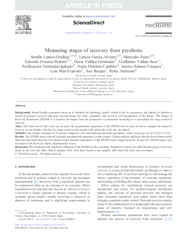 (PDF) Measuring stages of recovery from psychosis