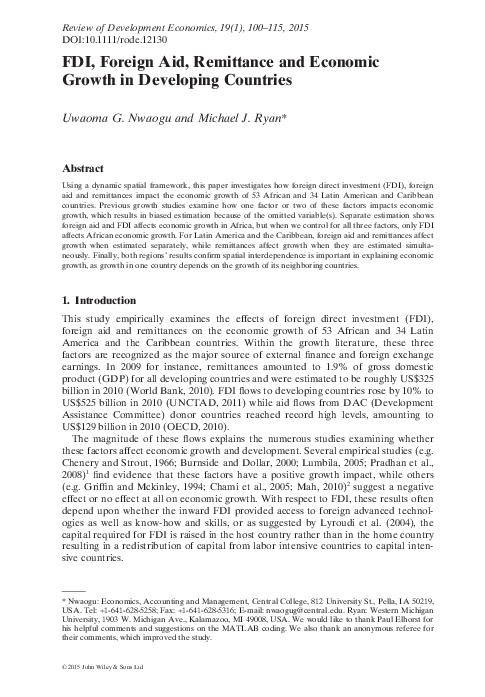 (PDF) FDI, Foreign Aid, Remittance and Economic Growth in Developing ...