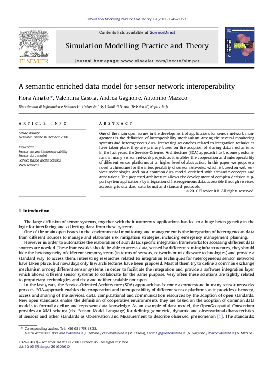 Pdf A Semantic Enriched Data Model For Sensor Network Interoperability