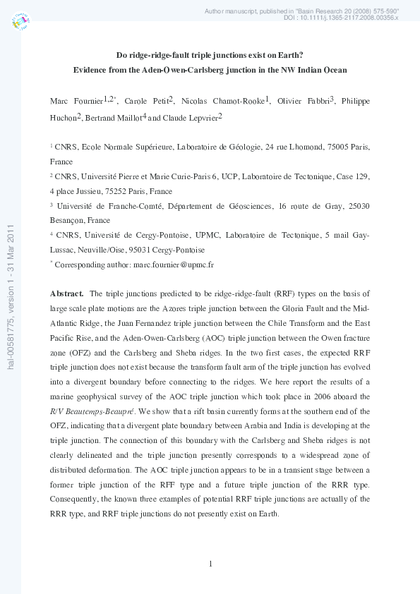 (PDF) Do ridge-ridge-fault triple junctions exist on Earth? Evidence ...