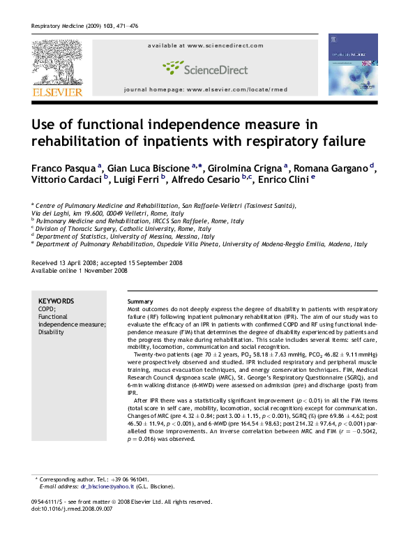 (PDF) Use of functional independence measure in rehabilitation of ...
