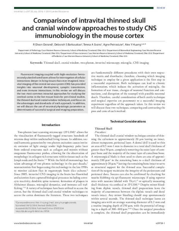(PDF) Comparison of intravital thinned skull and cranial window ...