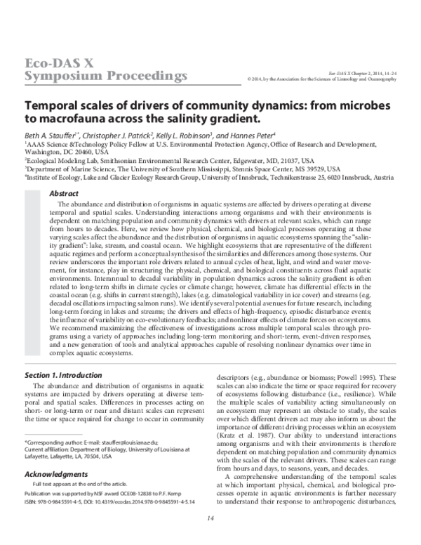 (PDF) Temporal scales of drivers of community dynamics: from microbes ...