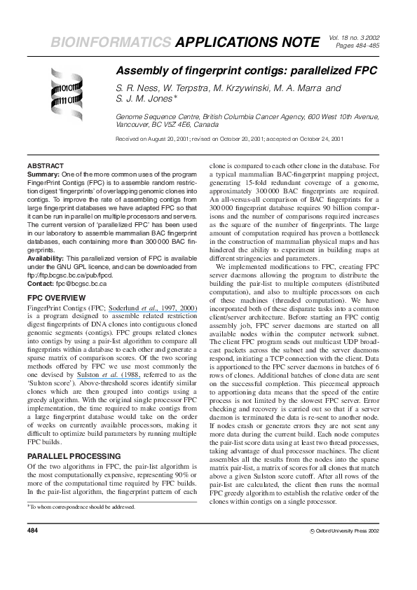 (PDF) Assembly of fingerprint contigs: parallelized FPC | Steven Ness - Academia.edu