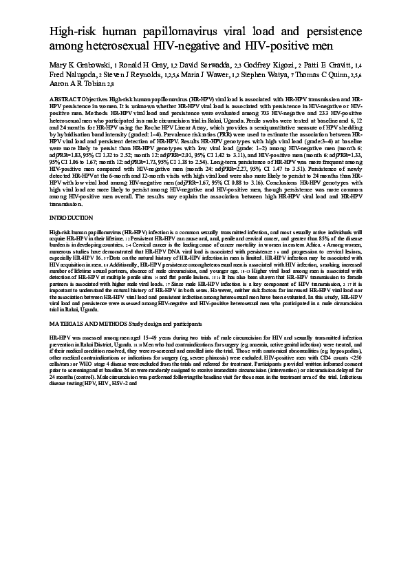 (PDF) High-risk human papillomavirus viral load and persistence among ...