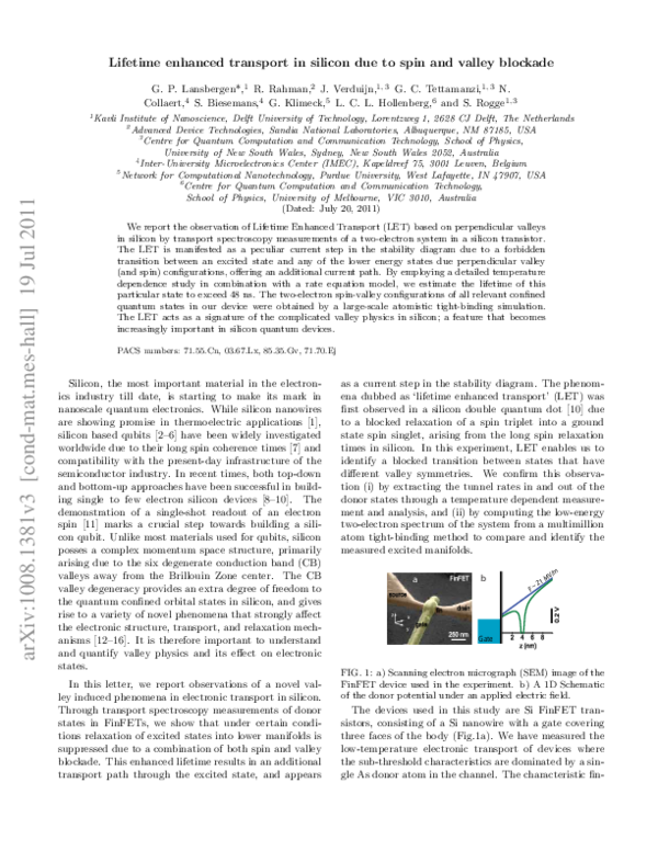 (PDF) Lifetime-Enhanced Transport in Silicon due to Spin and Valley ...