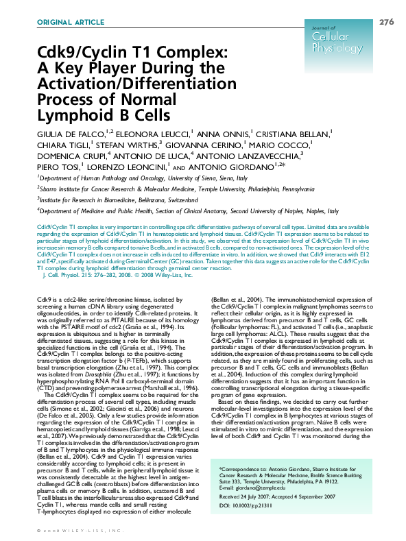 (PDF) Cdk9/Cyclin T1 complex: A key player during the activation ...